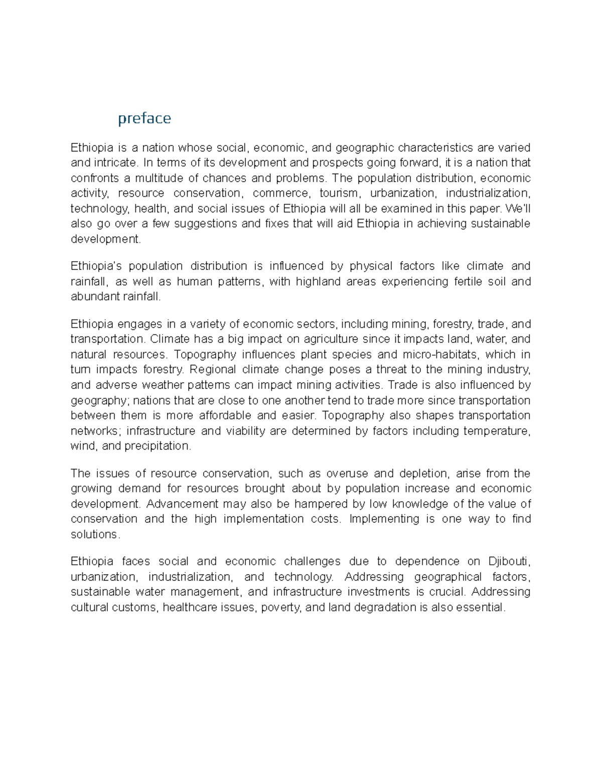 Geography assignment - preface Ethiopia is a nation whose social ...