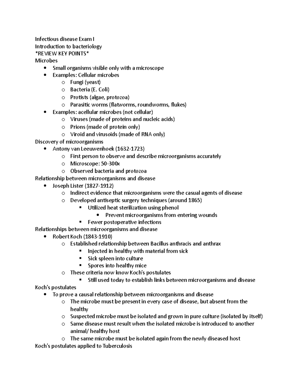 Infectious disease Exam I - Infectious disease Exam I Introduction to ...