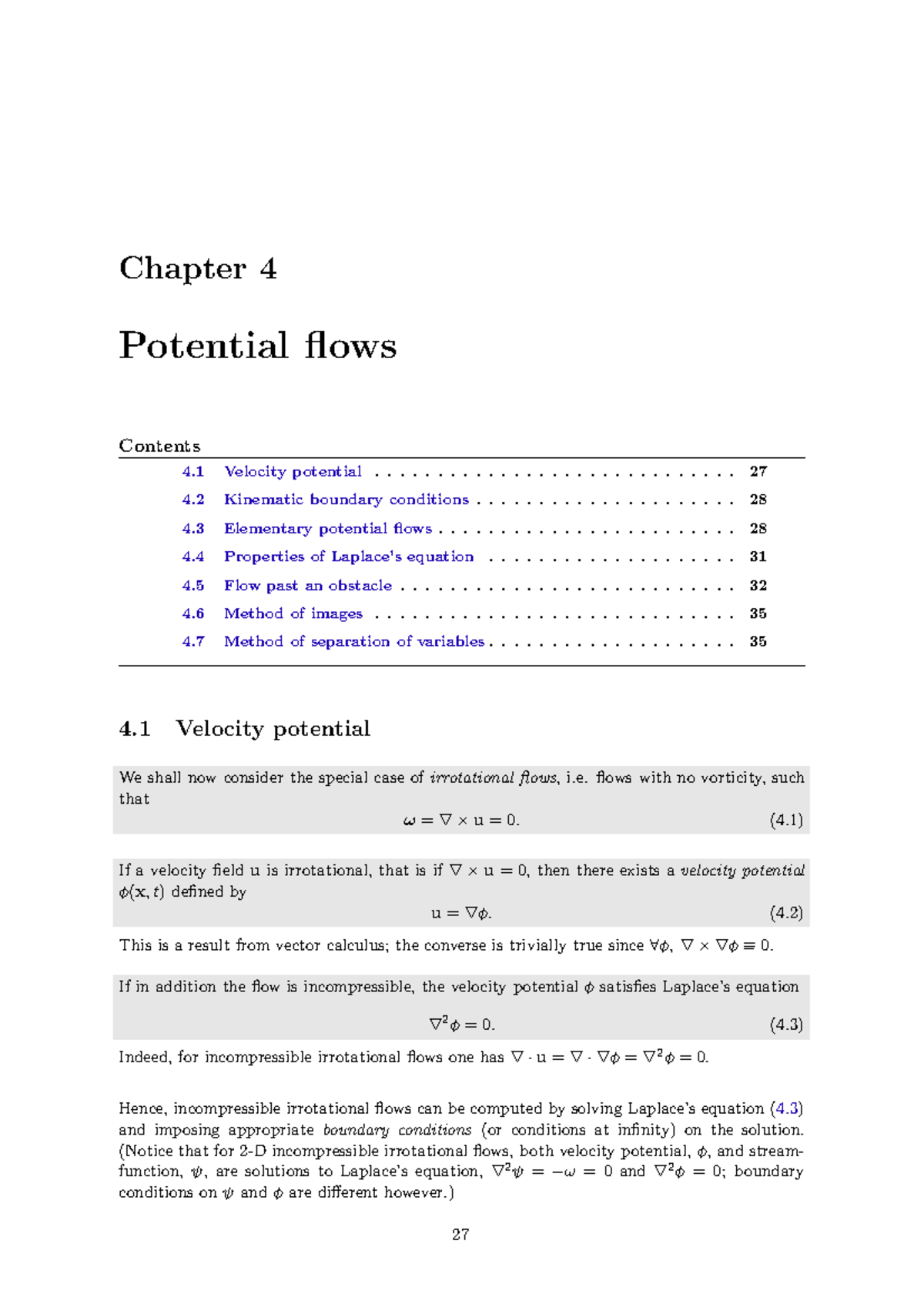 Potential flows - Chapter 4 Potential flows Contents 4 Velocity - Studocu