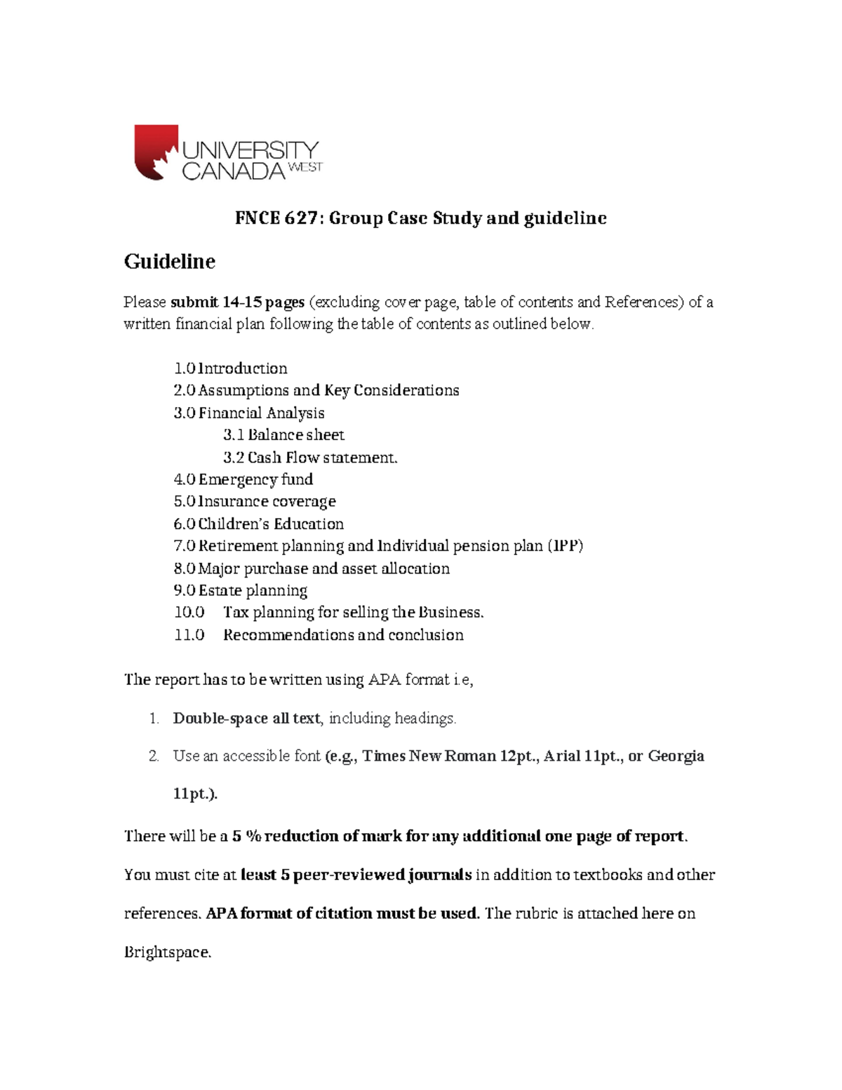 Group assignment -Case Study - FNCE 627: Group Case Study and guideline ...