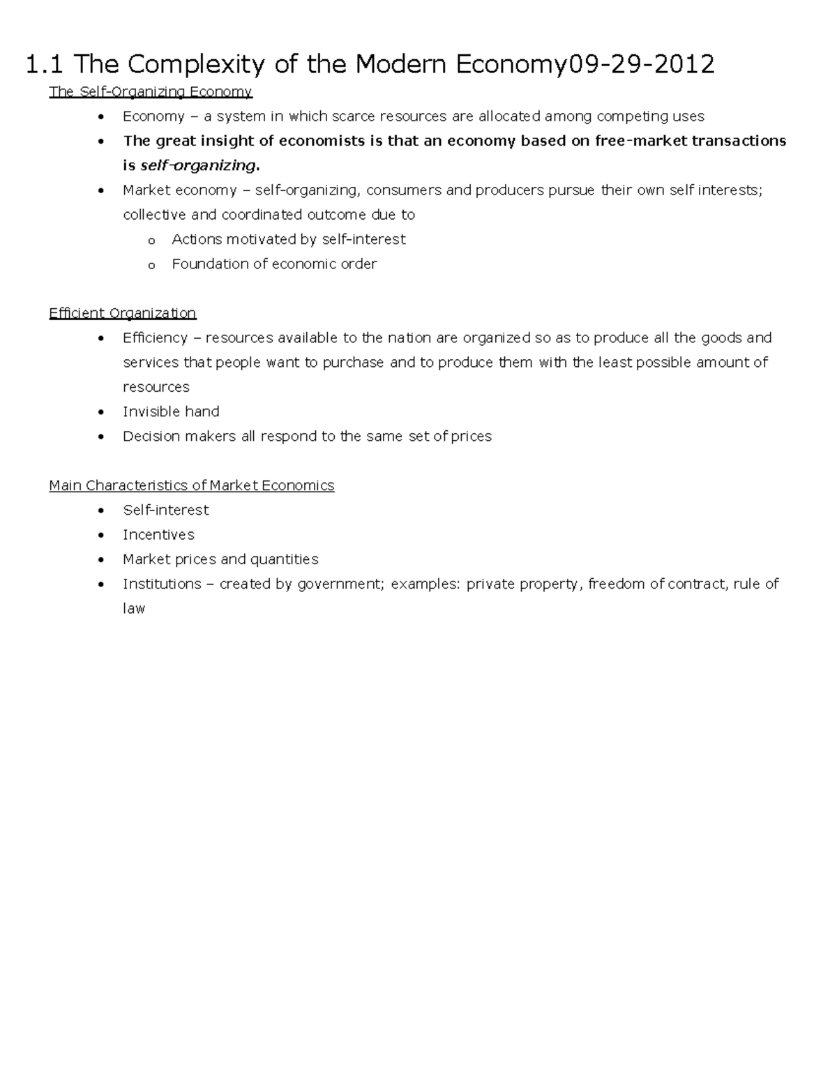 Summary Microeconomics - chapters 1-3 - 1 The Complexity of the Modern ...