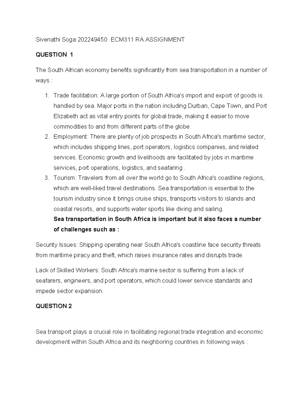 ECM311 RA Assignment - Sivenathi Soga 202249450 ECM311 RA ASSIGNMENT ...