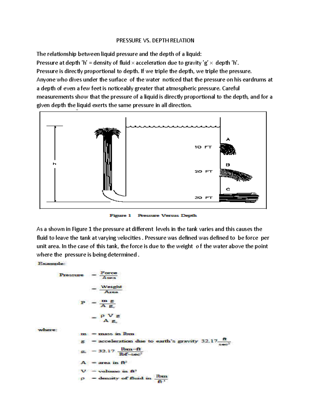 Pressure VS Depth - hatag - PRESSURE VS. DEPTH RELATION The ...