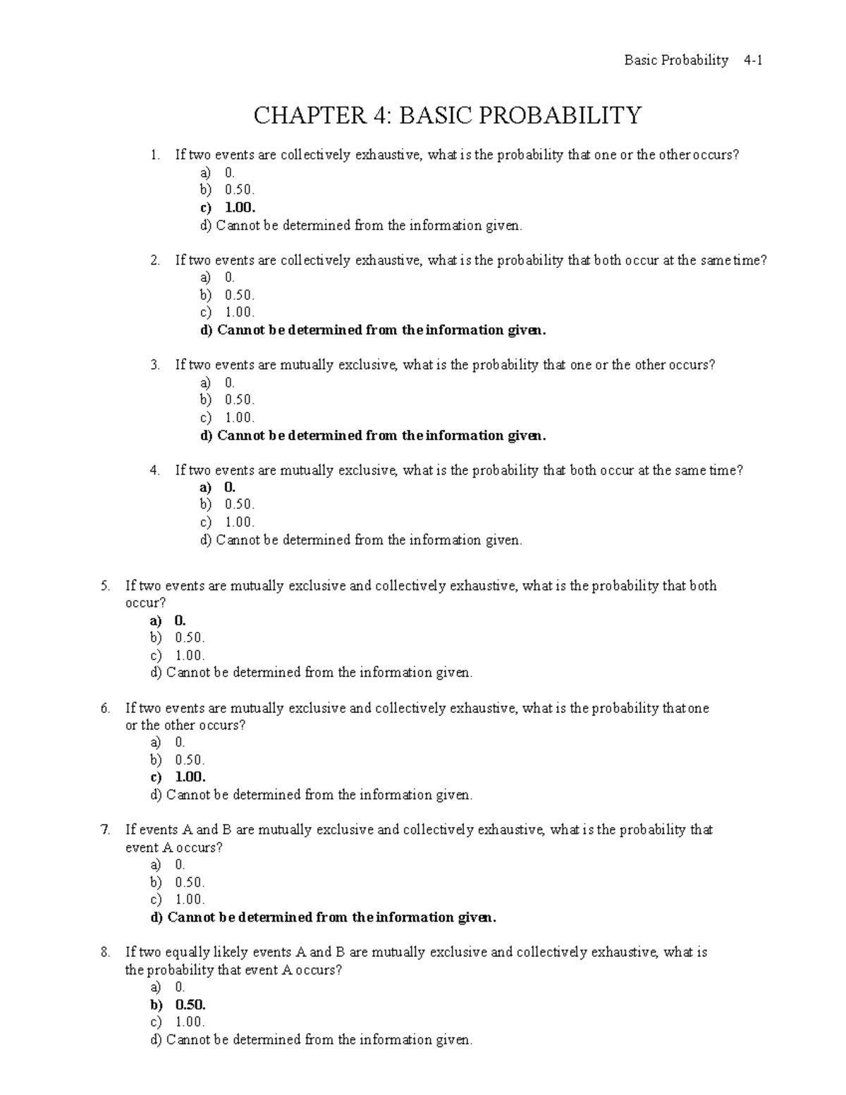 Exercise Chapter 4 - Summary Xác suất thống kê toán doanh nghiệp - CHAPTER 4: BASIC PROBABILITY ...