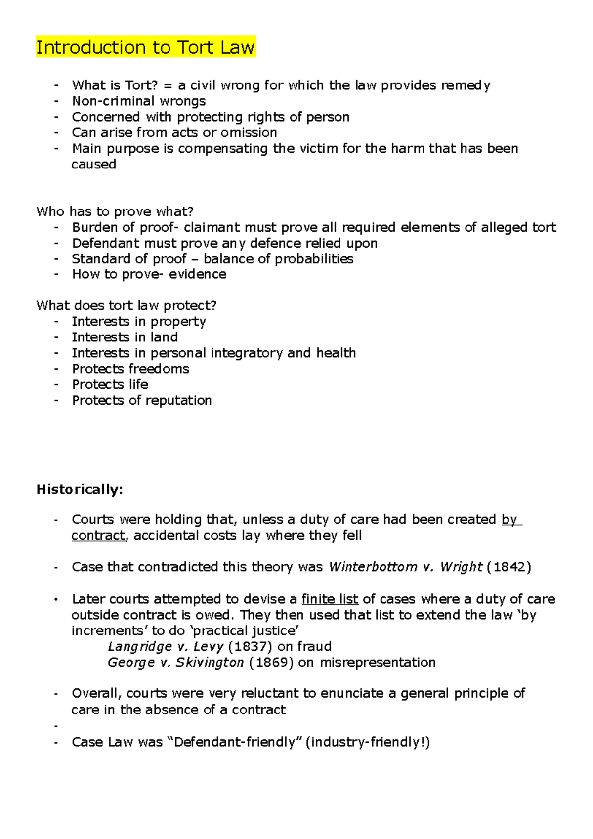 Lecture 1 - Introduction to Tort Law - Introduction to Tort Law What is ...