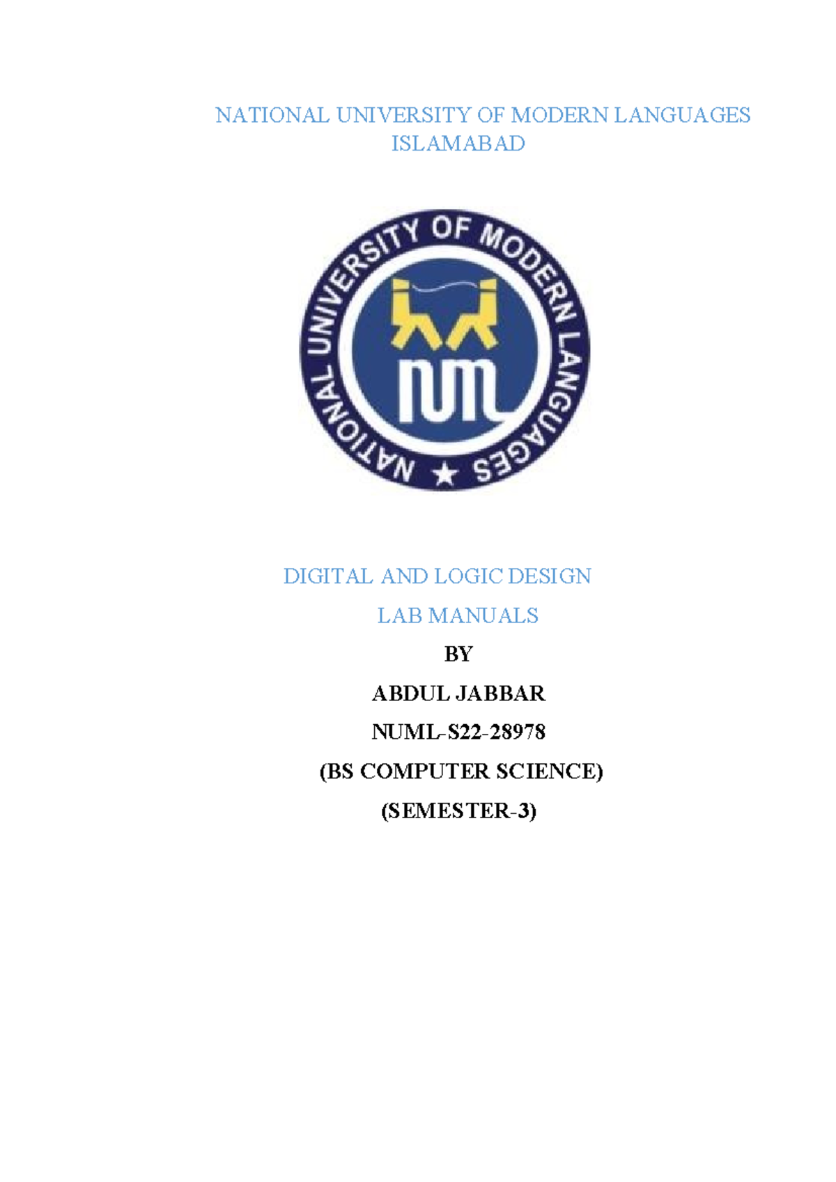 Abdul Jabbar (2789) DLD LAB Report no#09 - Digital Logic Desgin ...