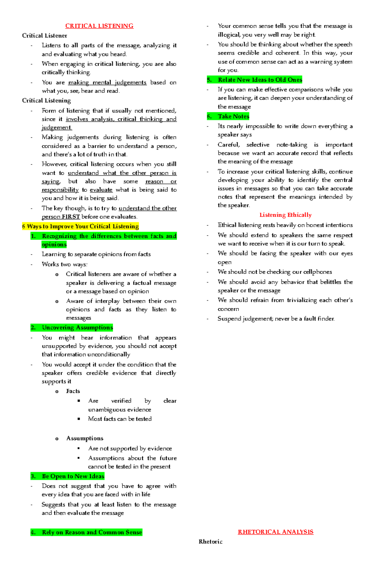 Critical Listening - Lecture notes 1 - CRITICAL LISTENING Critical ...