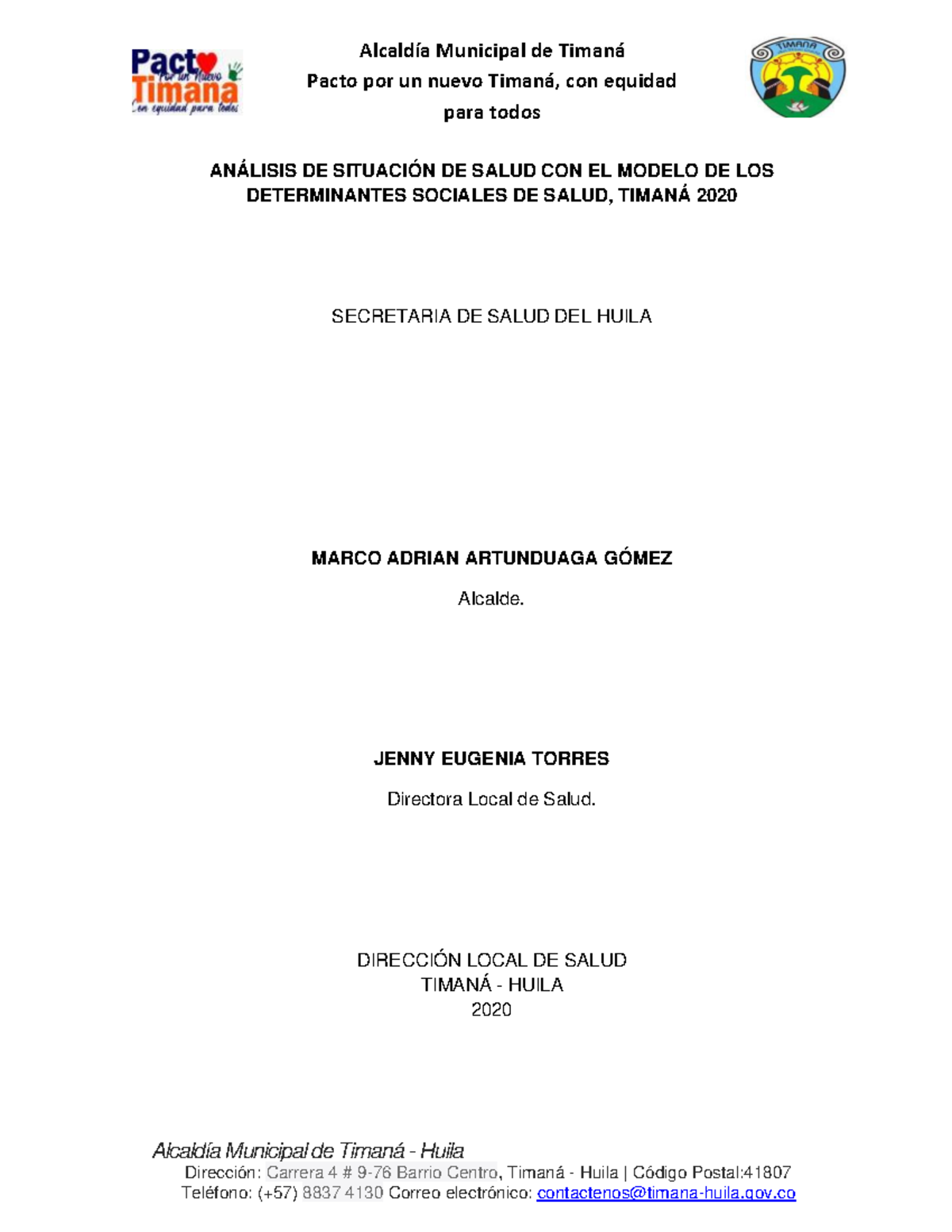 ASIS Timana 2020 - Alcaldía Municipal de Timaná - Huila Dirección ...