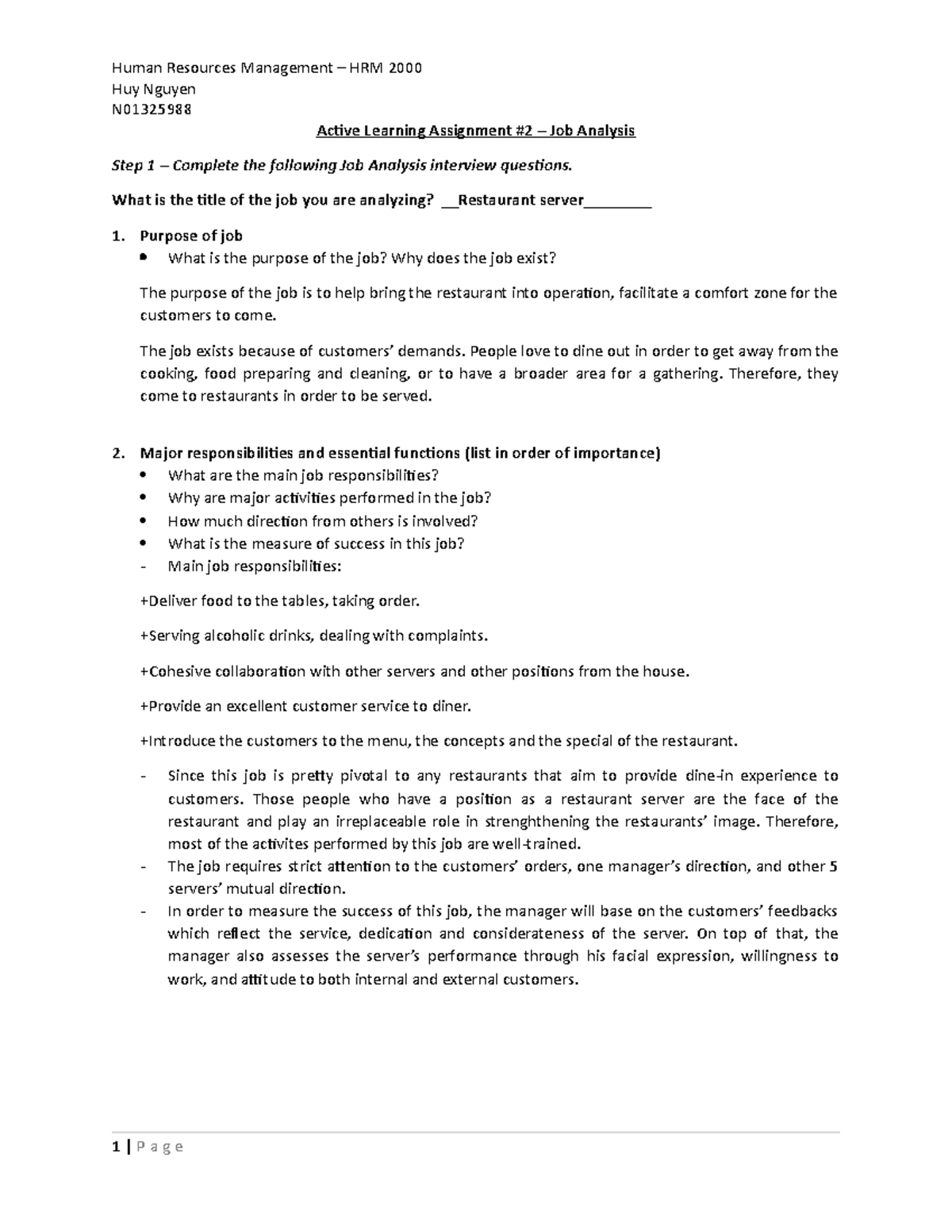 Active Learning Assigment 2-Job Analysis Questionnaire - Huy Nguyen N Active Learning Assignment ...
