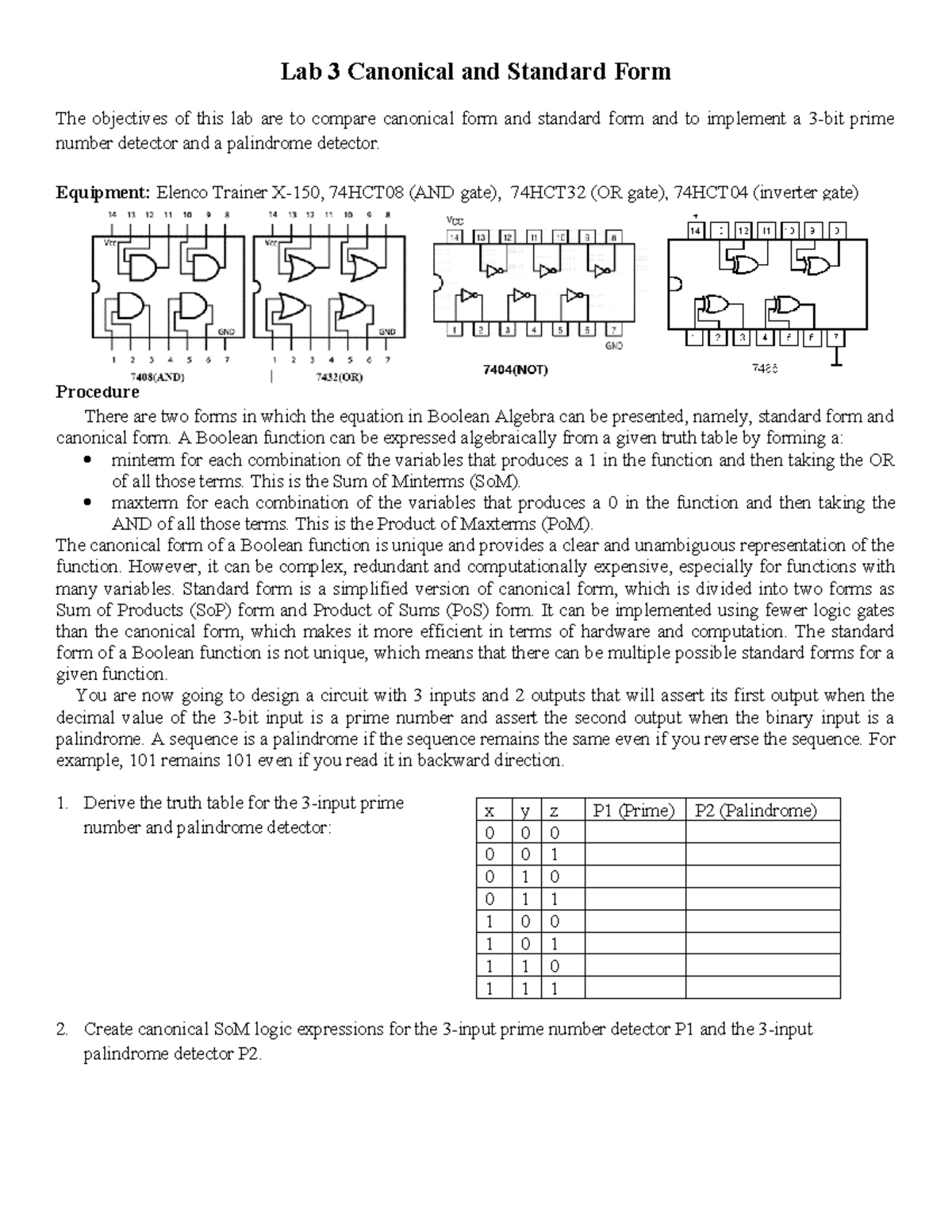 Lab 3 Canonical and standard forms - Lab 3 Canonical and Standard Form ...