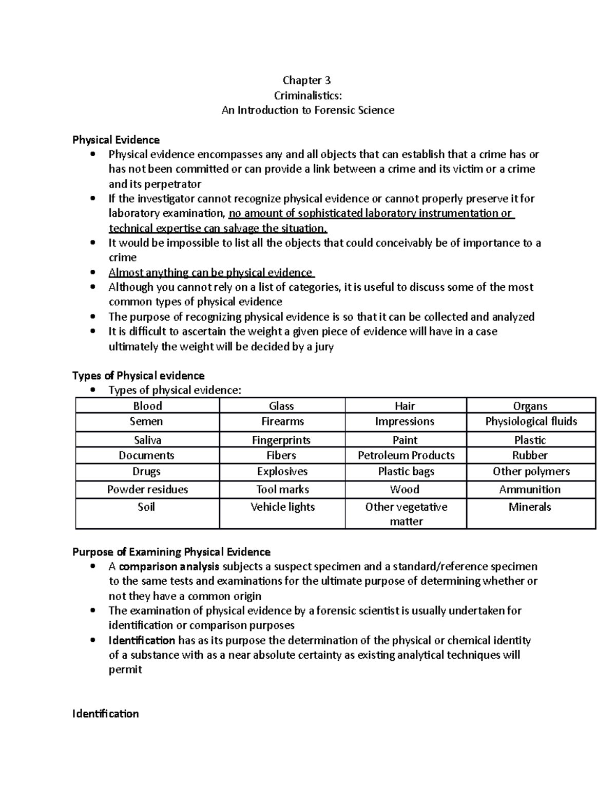 Chapter 3 Lecture Notes Chapter 3 Criminalistics An Introduction To Forensic Science