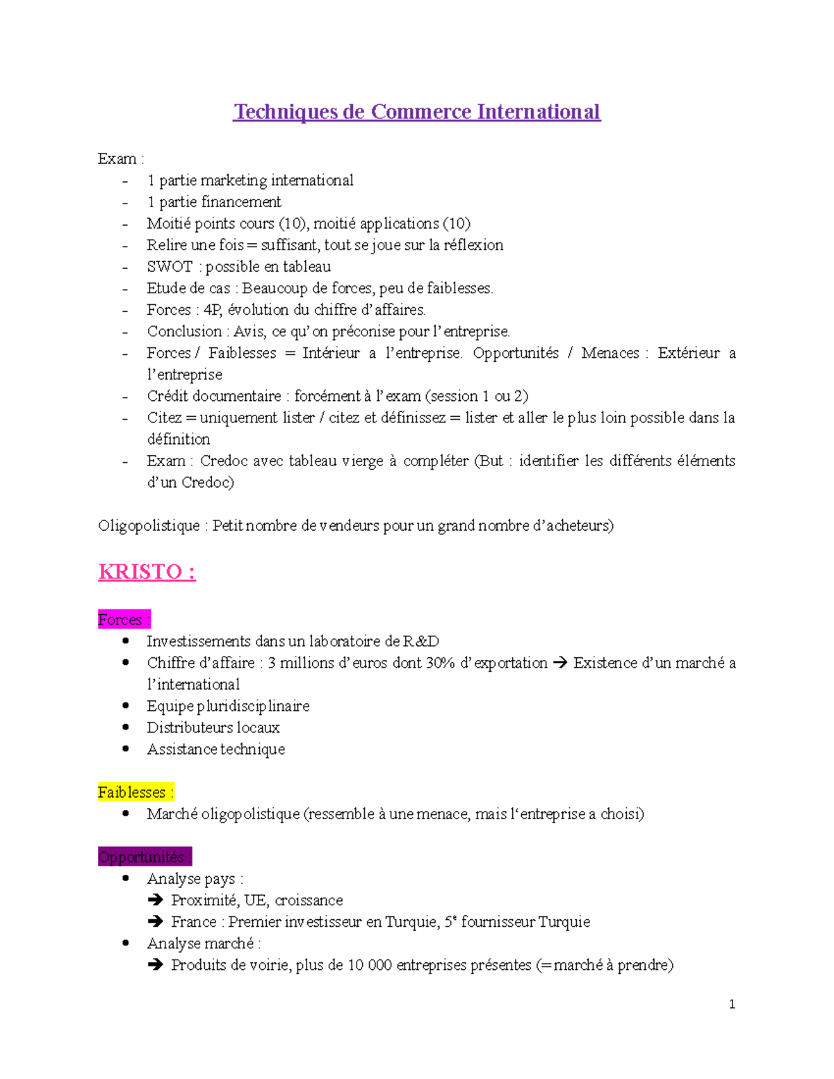 S6 Techniques de Commerce International - Techniques de Commerce International Exam : - - Studocu