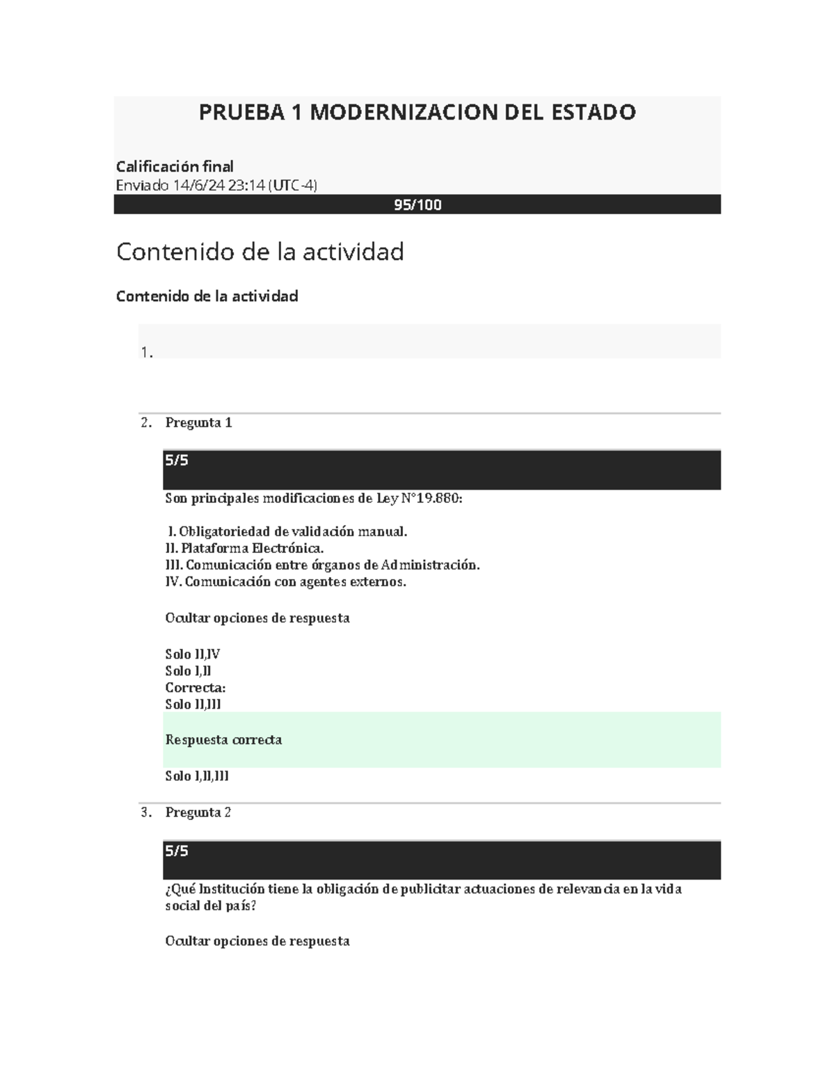 Prueba 1 Modernizacion DEL Estado - PRUEBA 1 MODERNIZACION DEL ESTADO Calificación final Enviado ...