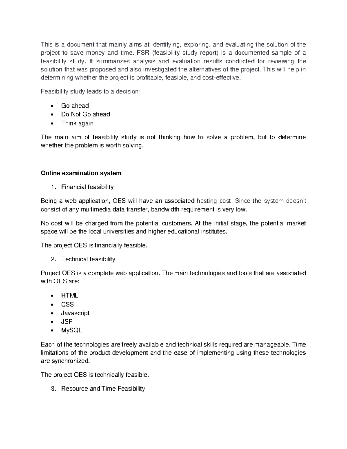 Feasibility study example - This is a document that mainly aims at ...