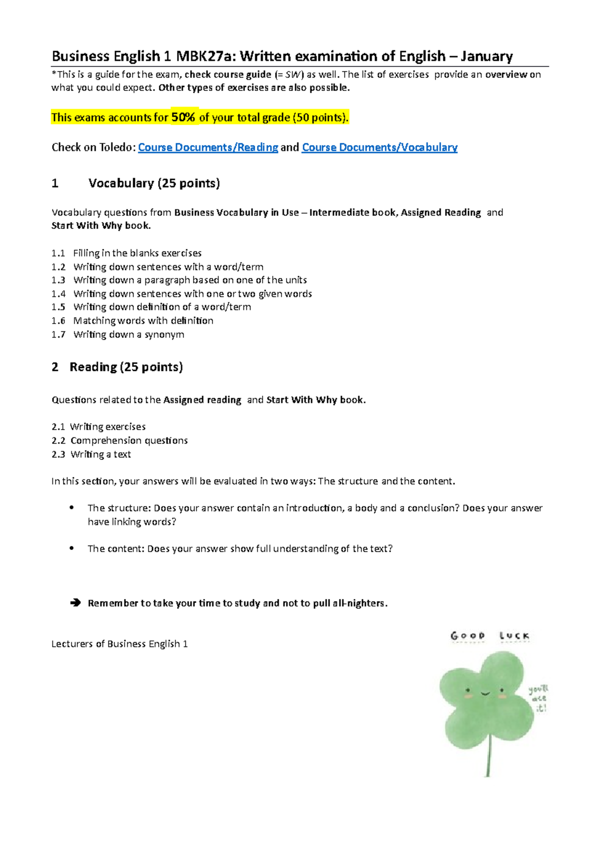 Exam Briefing Guide 2021-2022 e e eeee - Business English 1 MBK27a ...