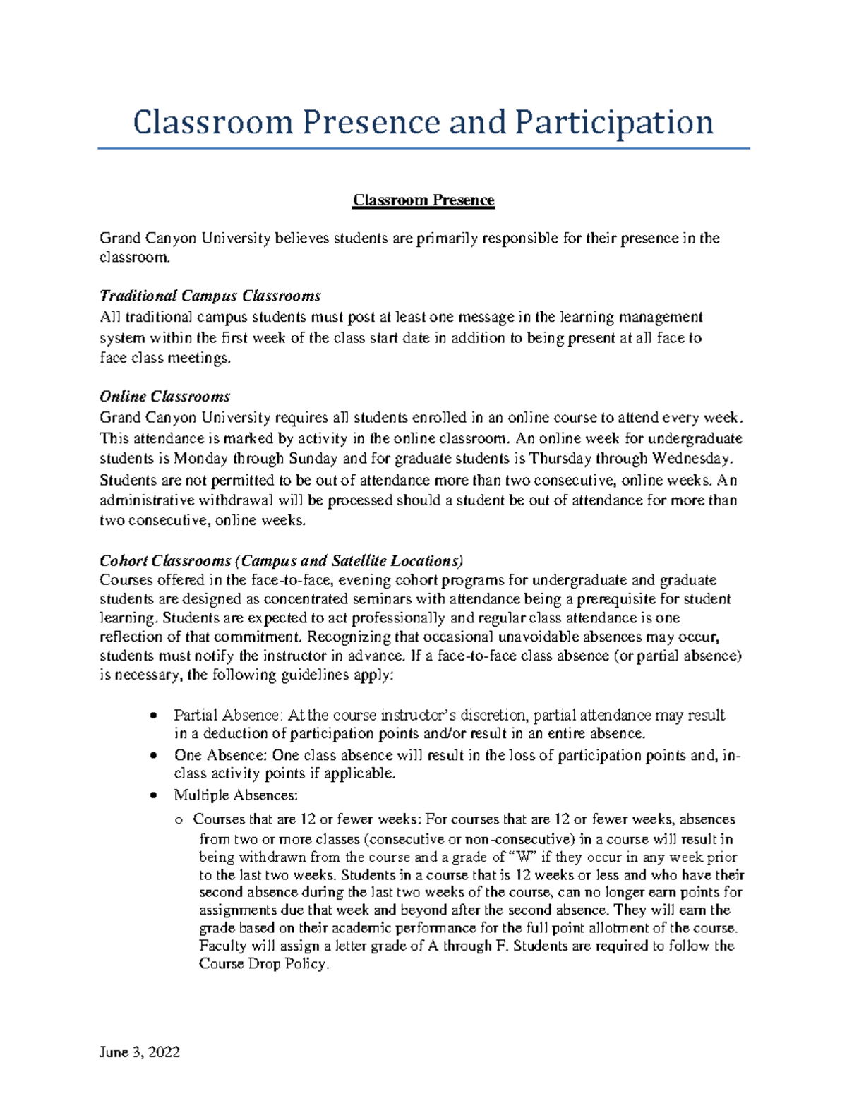 Classroom Policies - first week asignment - Classroom Presence and ...