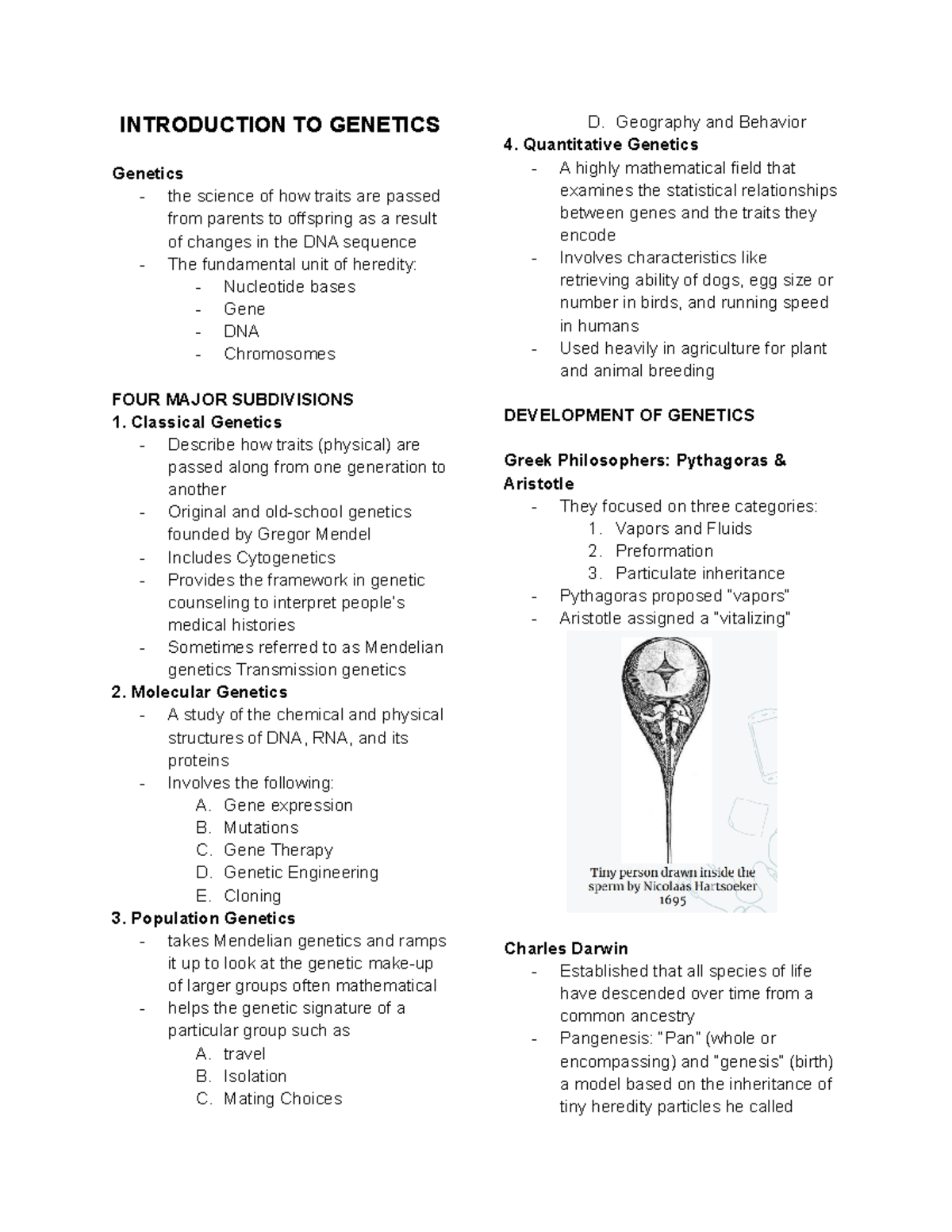Prelims WEEK 2 Genetics Reviewer - INTRODUCTION TO GENETICS Genetics ...