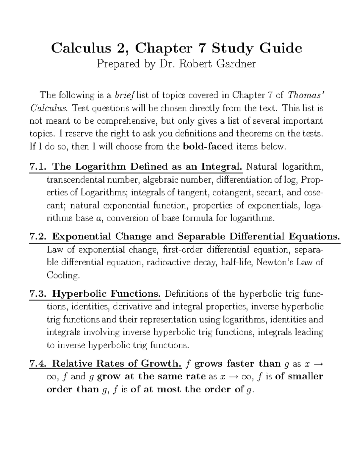 Integrals and Transcendental Functions - Calculus 2, Chapter 7 Study ...