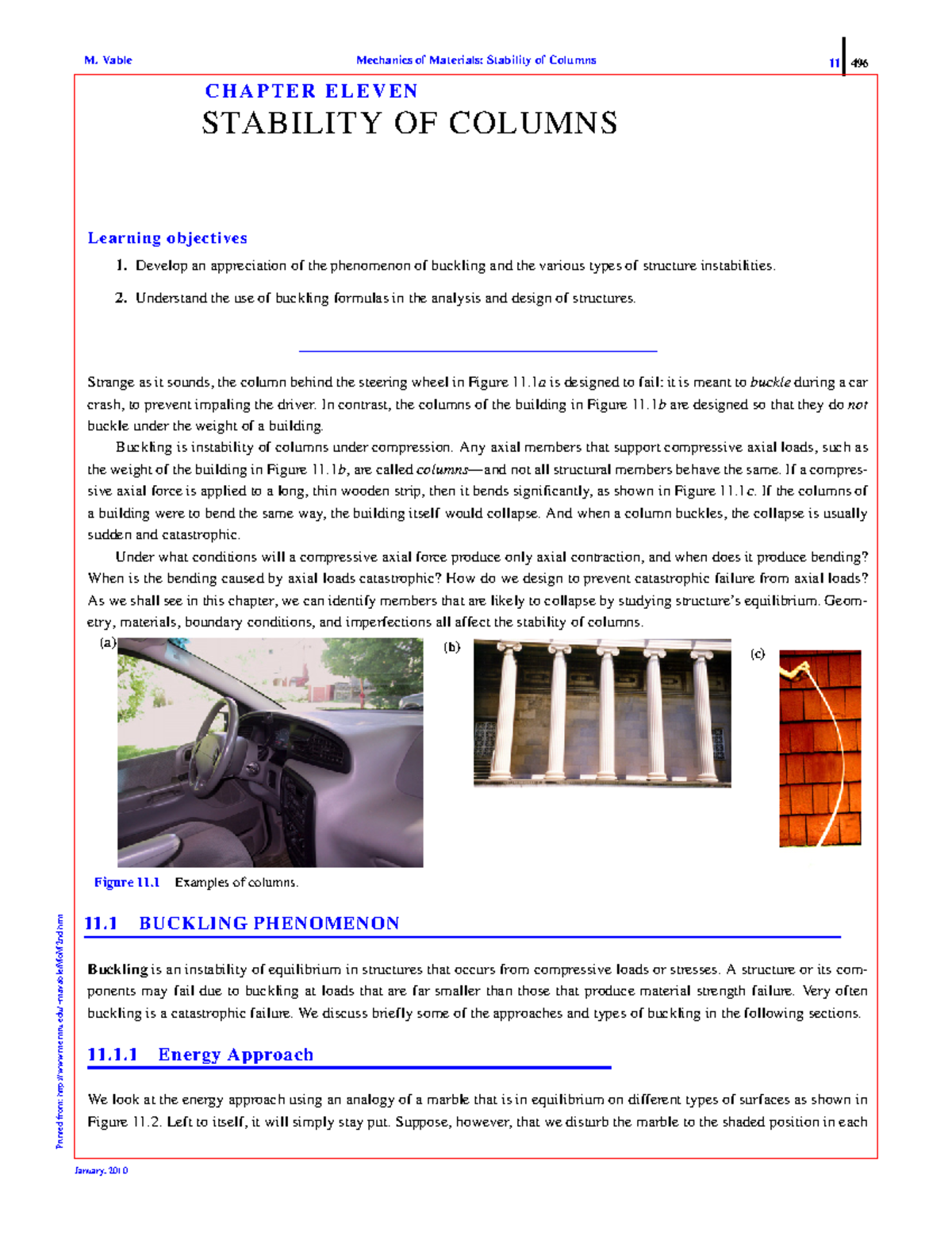 11 Stability of Columns - M. Vable Mechanics of Materials: Stability of ...