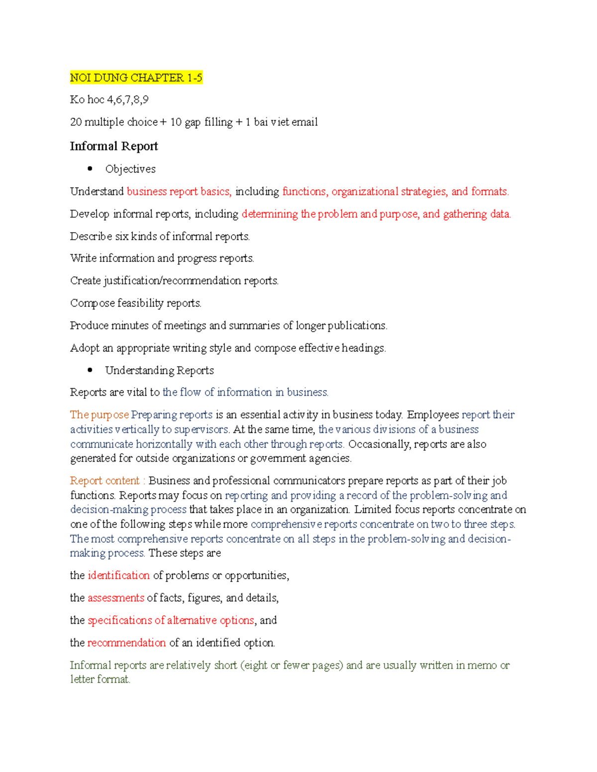 Informal reports - NOI DUNG CHAPTER 1- Ko hoc 4,6,7,8, 20 multiple ...