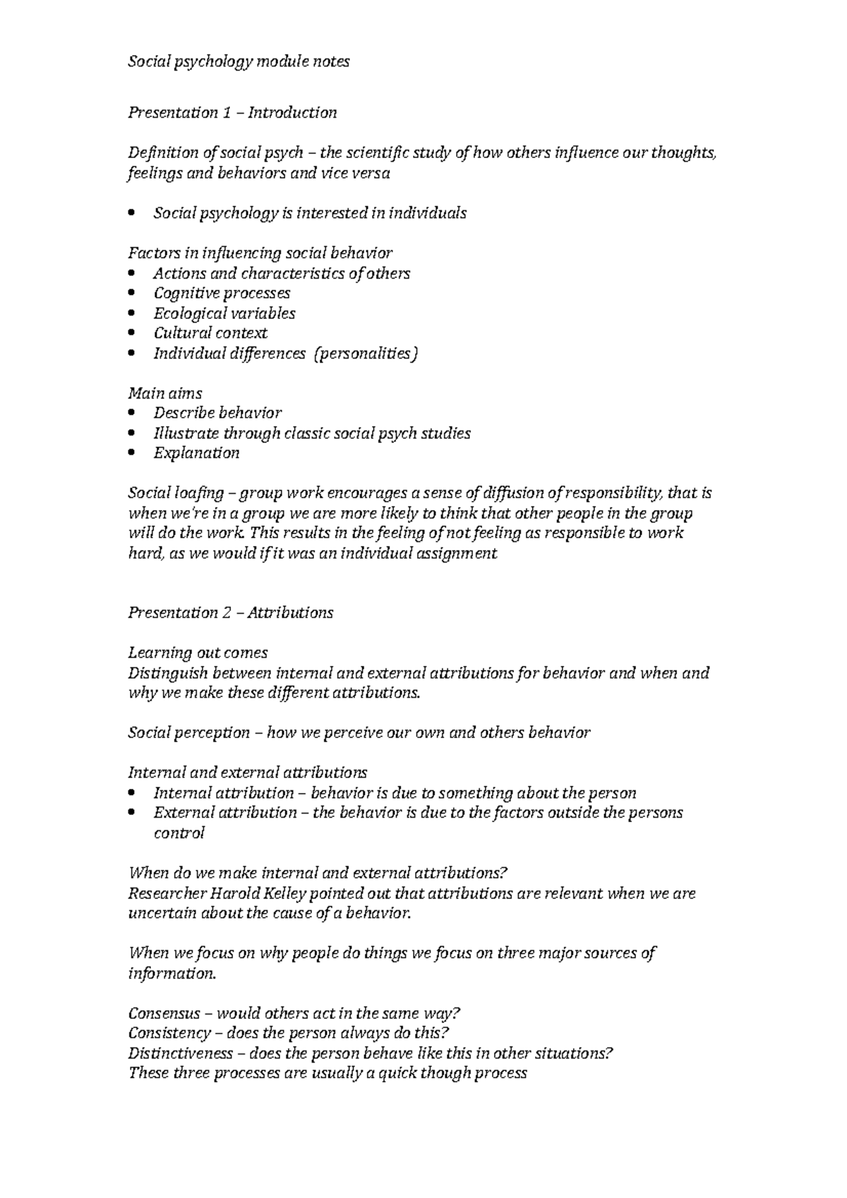Social Psych Module 1 notes - Social psychology module notes ...