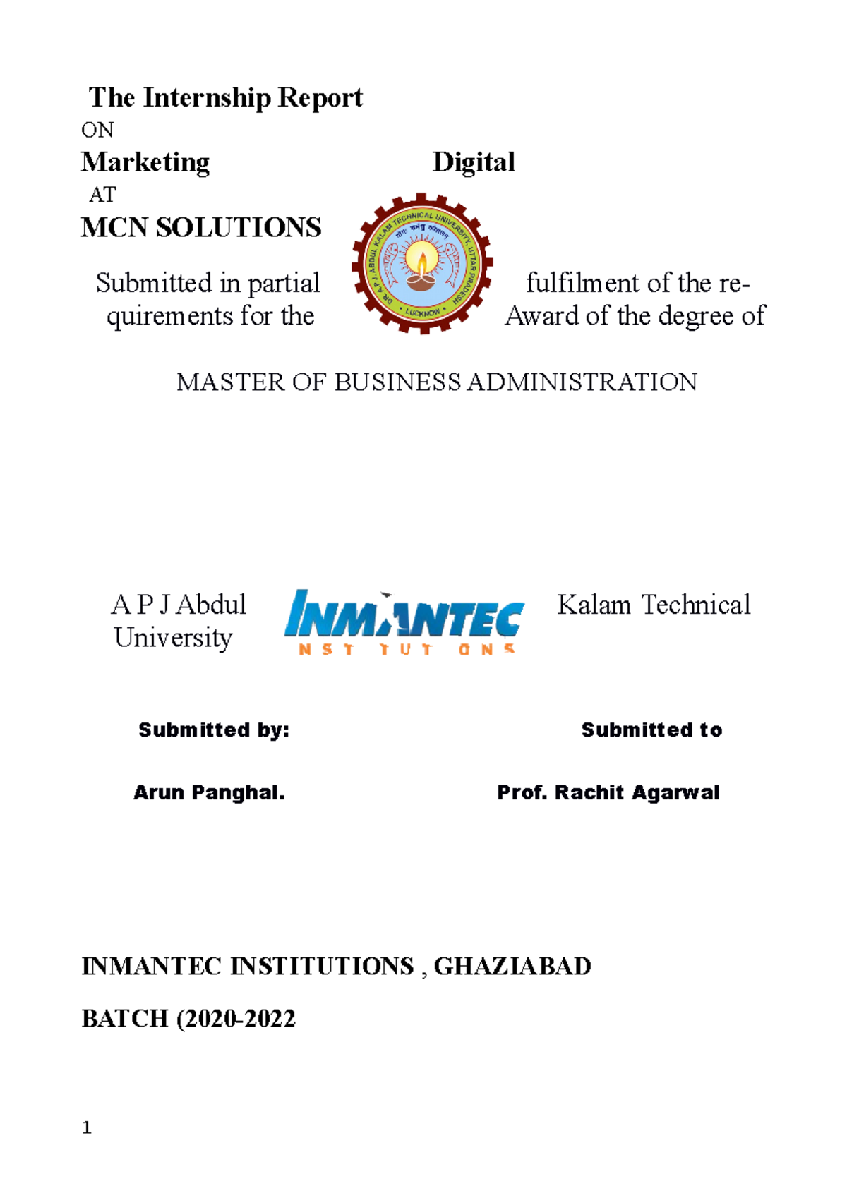 Internship report - I made this project on the basis of my summer ...