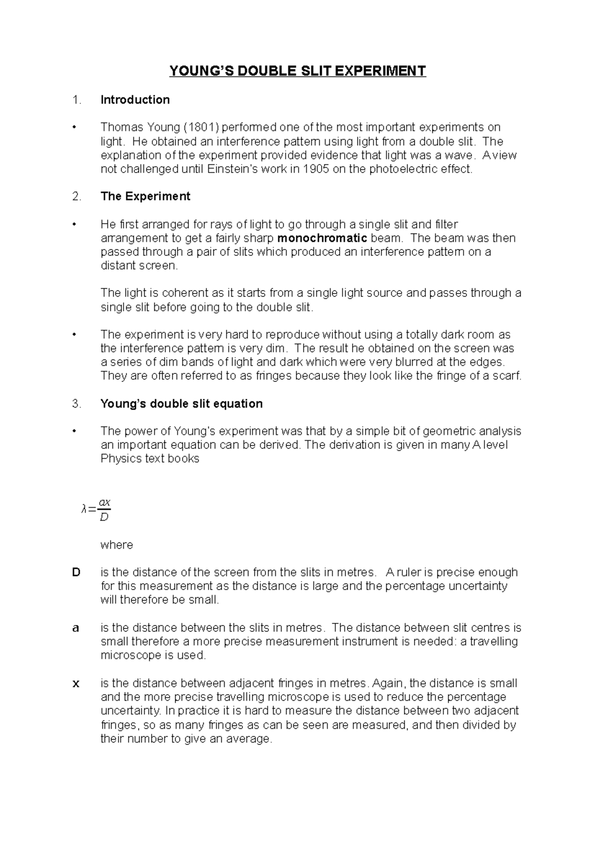 Unit 4 - Youngs double slit experiment Optional - YOUNG’S DOUBLE SLIT ...