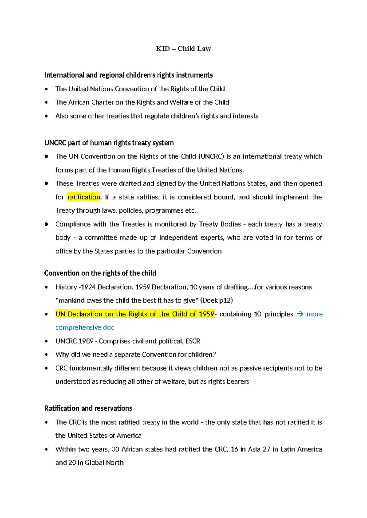 KID - Summary Child law - KID – Child Law International and regional ...