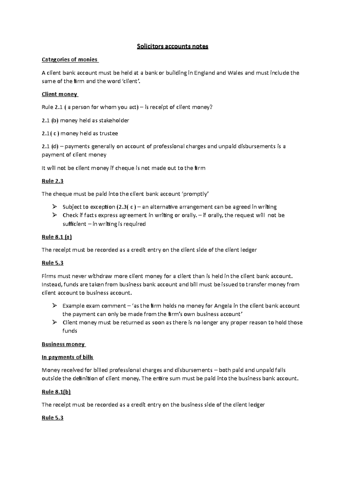 Solicitors Accounts - Client money Rule 2 ( a person for whom you act ...