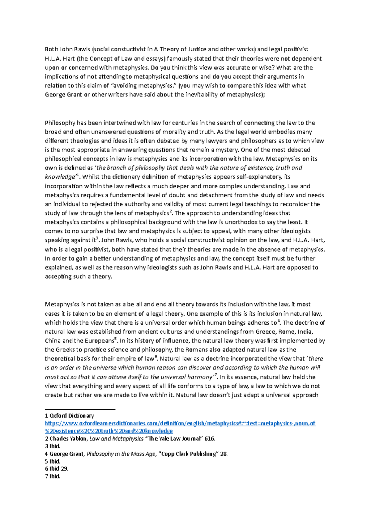 Legal Philosophy Research Essay - Both John Rawls (social constuc琀椀vist ...