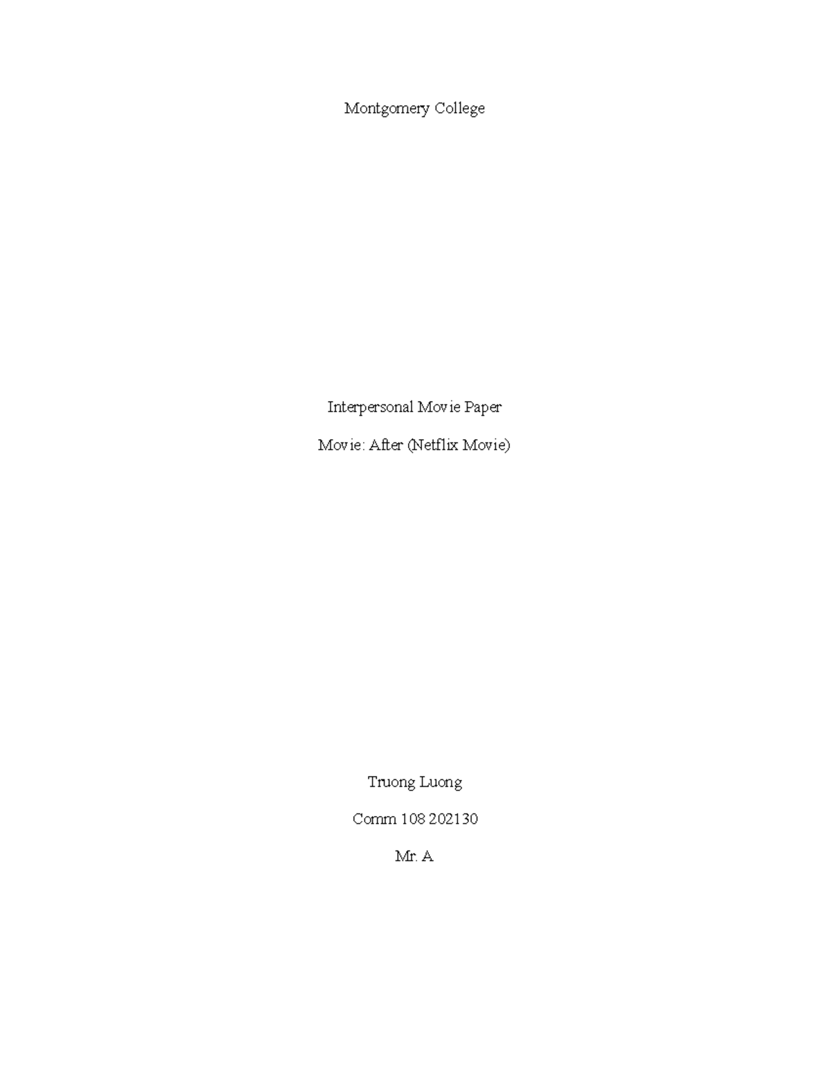 Interpersonal Movie Paper - Montgomery College Interpersonal Movie ...