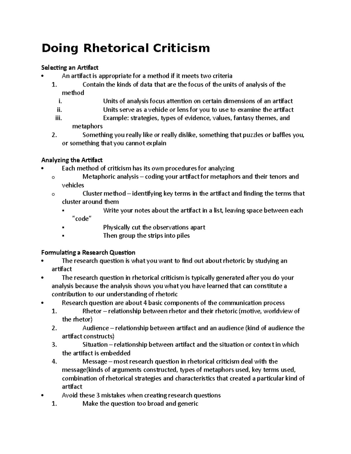 Doing Rhetorical Criticism - Doing Rhetorical Criticism Selecting an ...