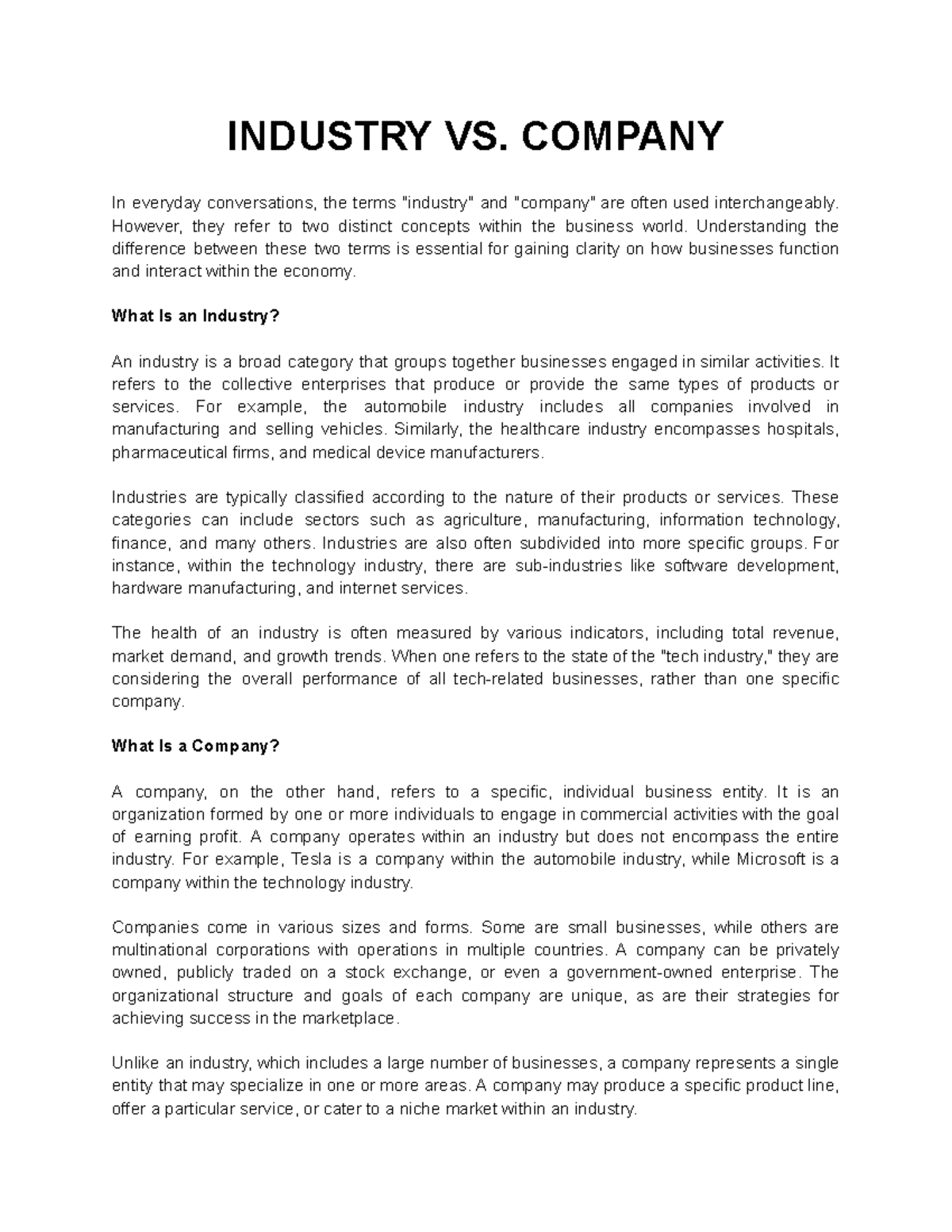 Industry VS. Company - INDUSTRY VS. COMPANY In everyday conversations ...