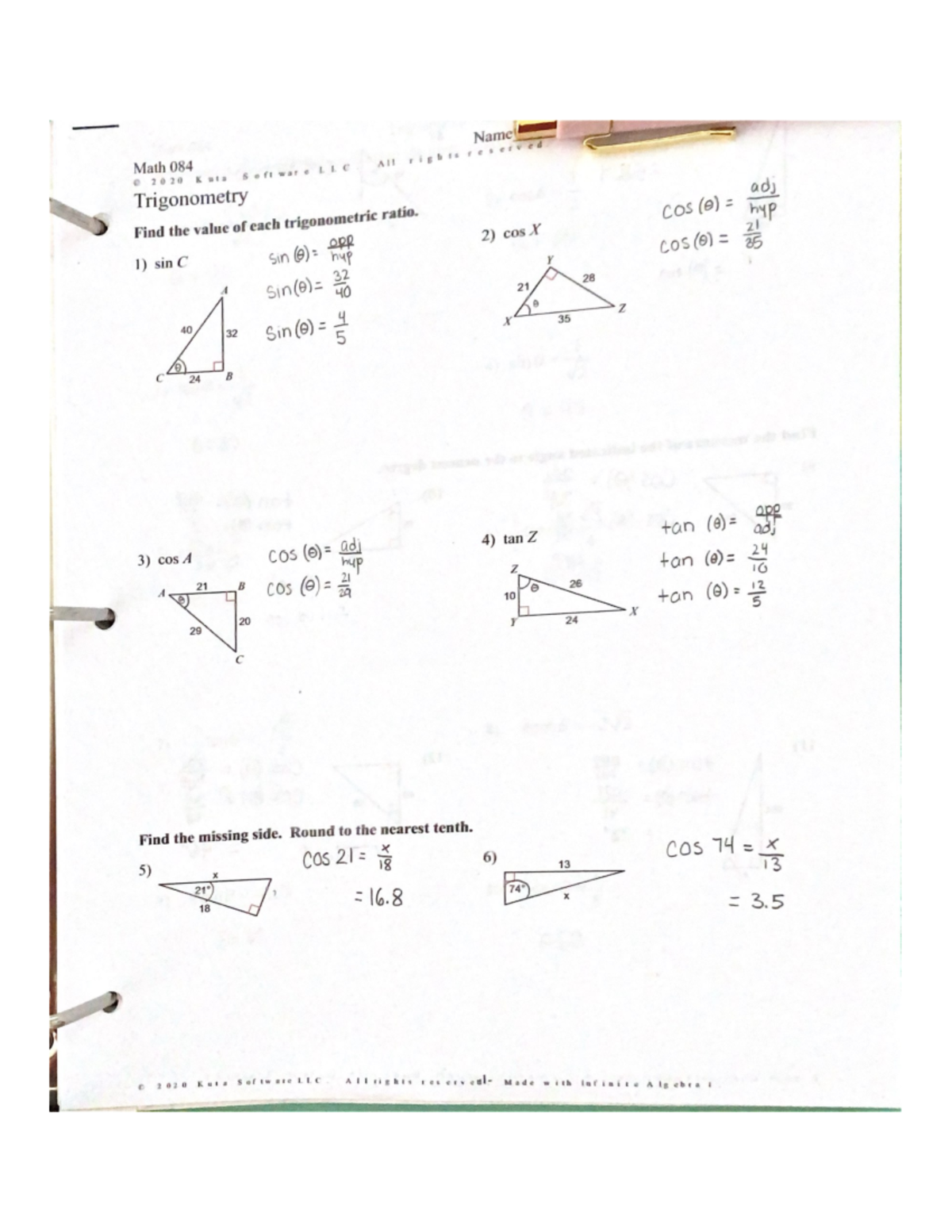Trigonometry Worksheet - MATH 335 - Studocu