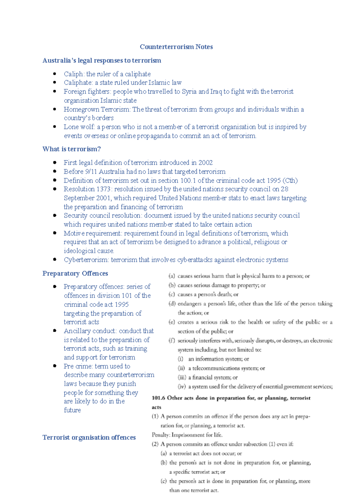 Counterterrorism Notes - Counterterrorism Notes Australia’s legal ...
