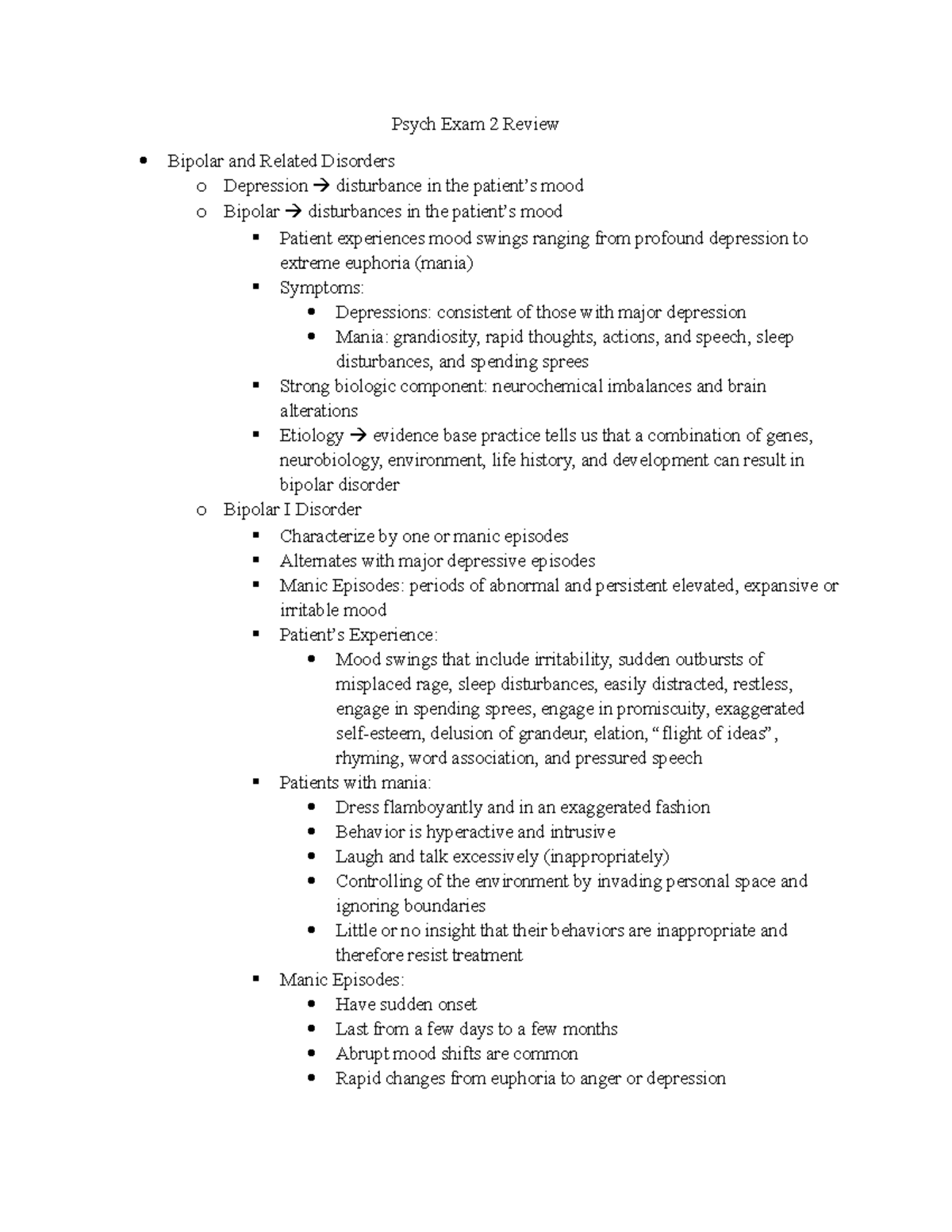 Psych Exam 2 Review - Exam Prep - Psych Exam 2 Review Bipolar and ...