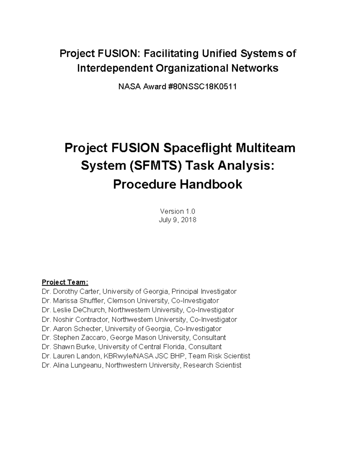 Fusion MTS Task Analysis Procedure Draft 01 - Project FUSION ...