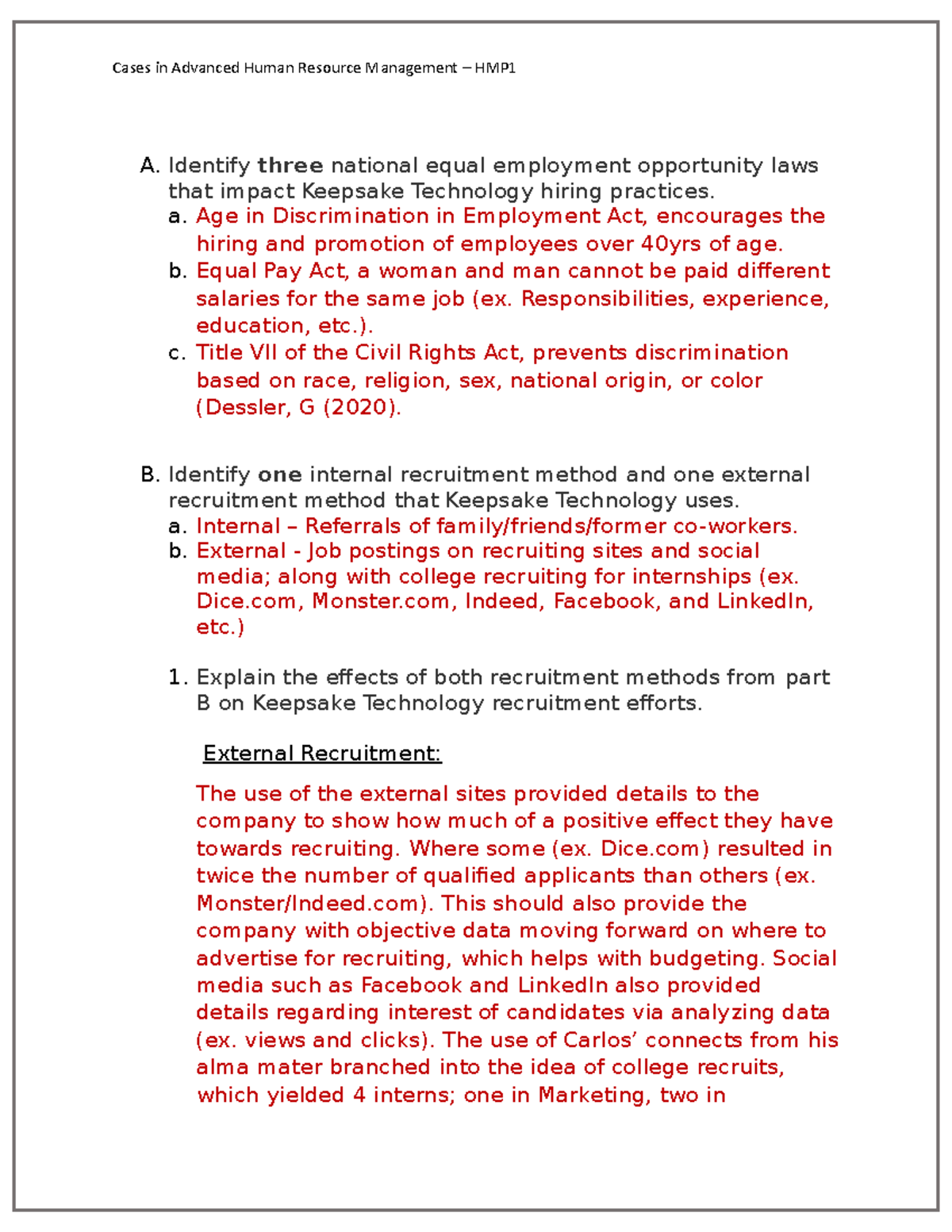 My HMP1 - Task - Cases in Advanced Human Resource Management - HMP1 - A ...