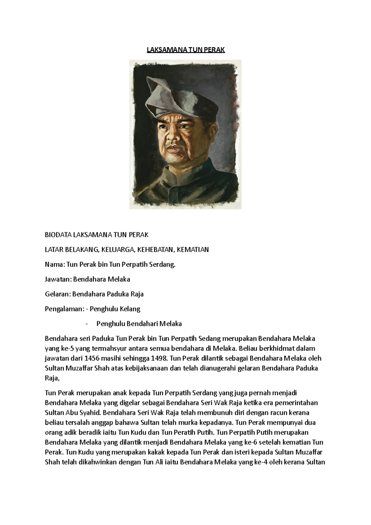 Laksamana TUN Perak - pengajian umum - LAKSAMANA TUN PERAK BIODATA LAKSAMANA TUN PERAK LATAR ...