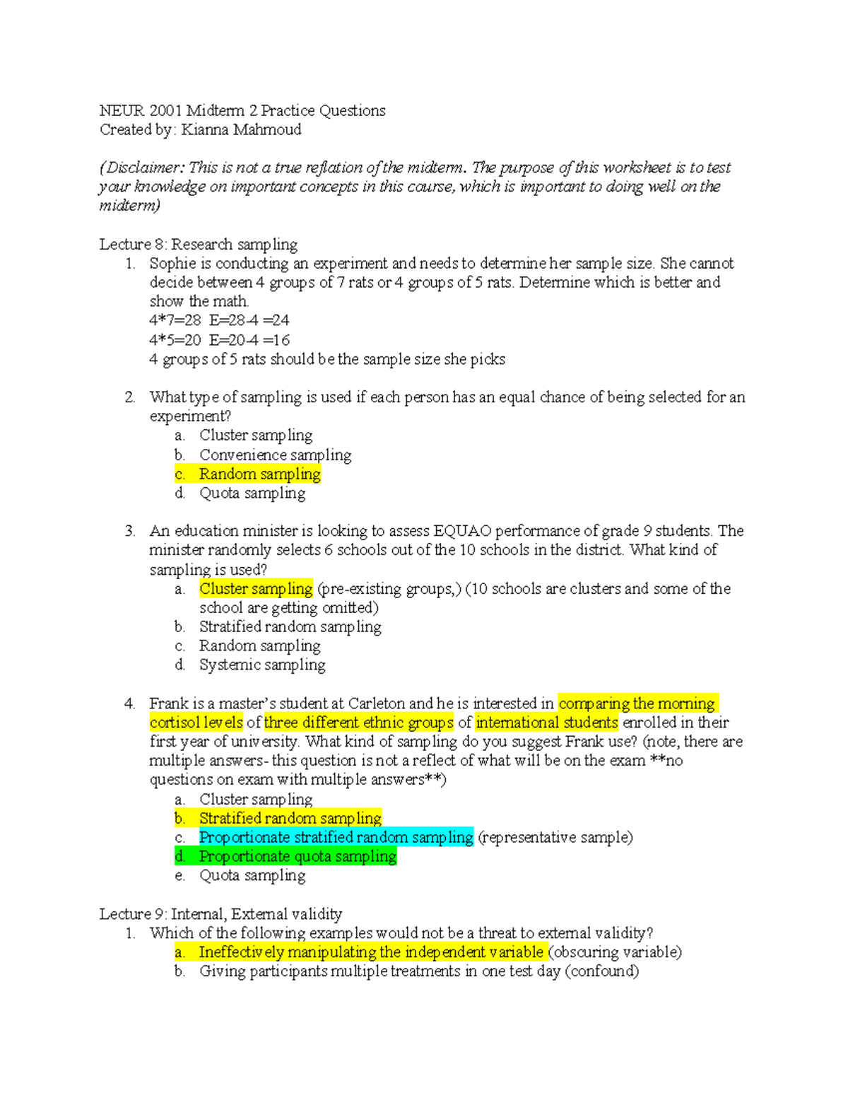 NEUR 2001 Midterm 2 Practice Questions - NEUR 2001 Midterm 2 Practice Questions Created by ...