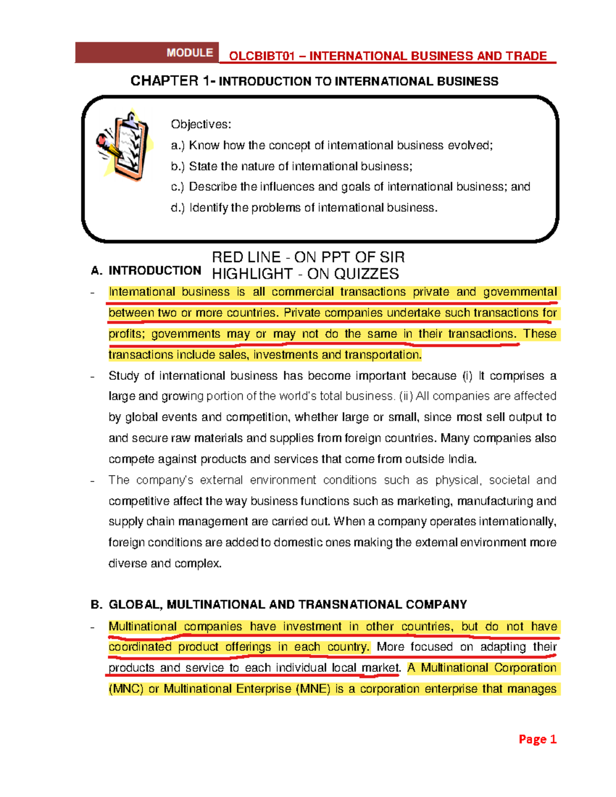 Chapter 1 - Introduction TO International Business - CHAPTER 1- INTRODUCTION TO INTERNATIONAL ...