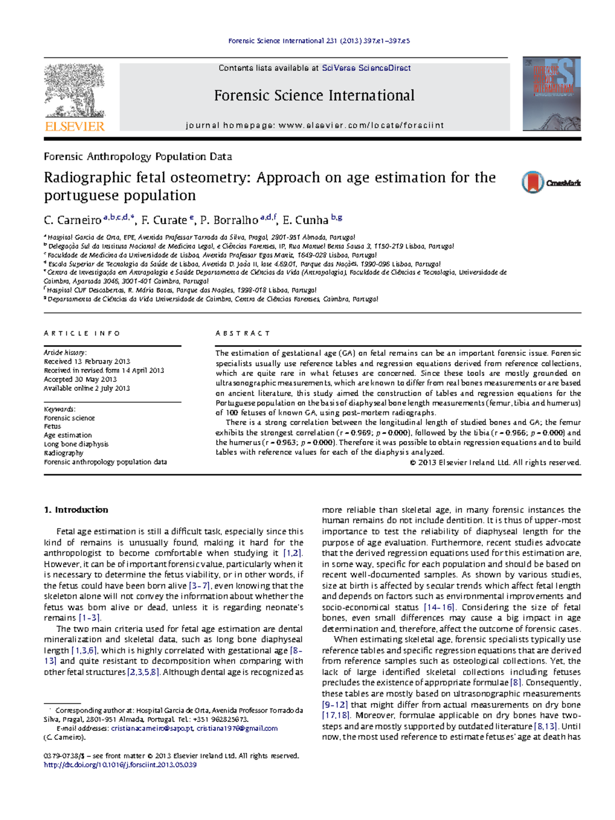 Artigo fsi - Forensic Anthropology Population Data Radiographic fetal ...