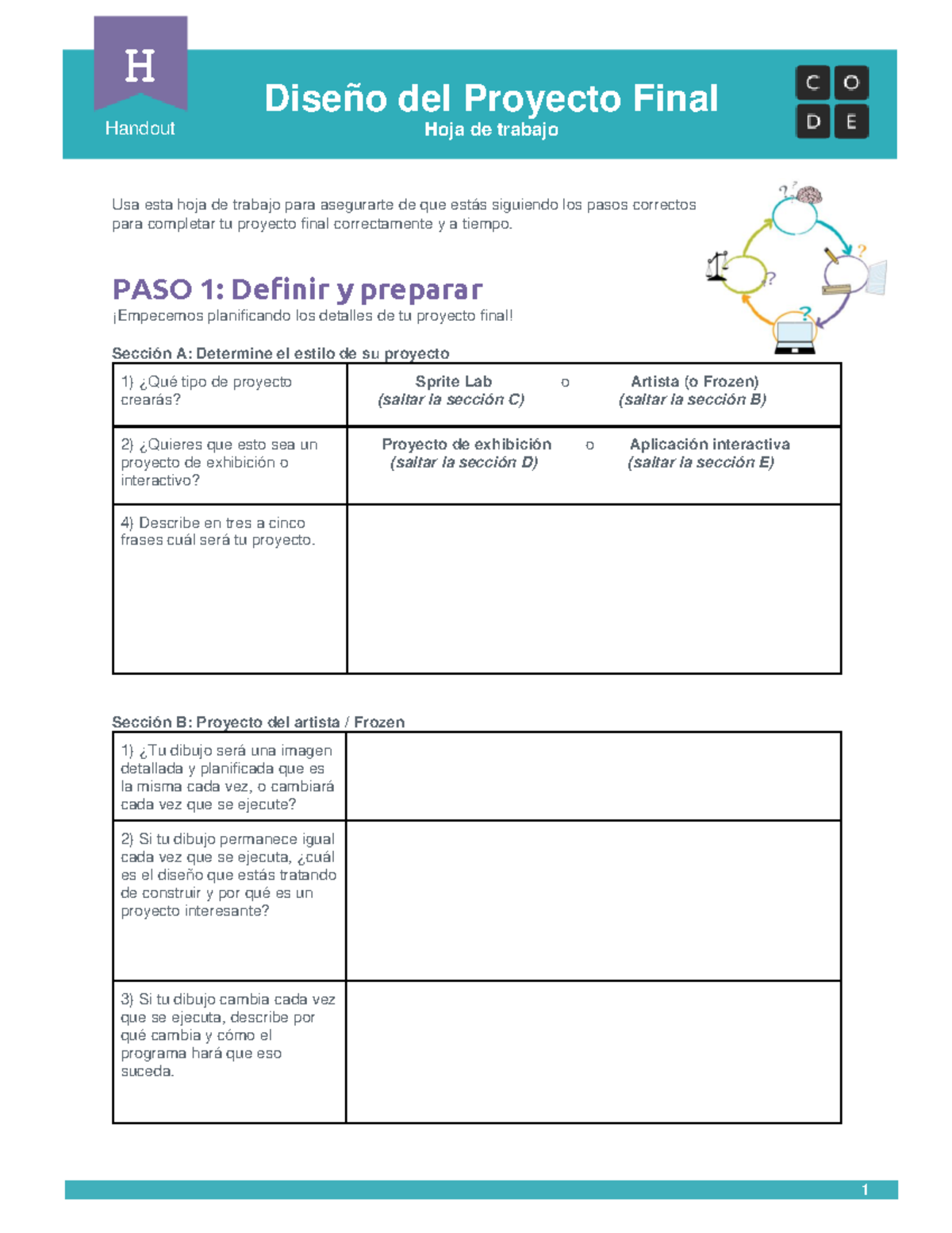 Diseño del Proyecto Final Code - Handout Diseño del Proyecto Final Hoja de trabajo Usa esta hoja ...