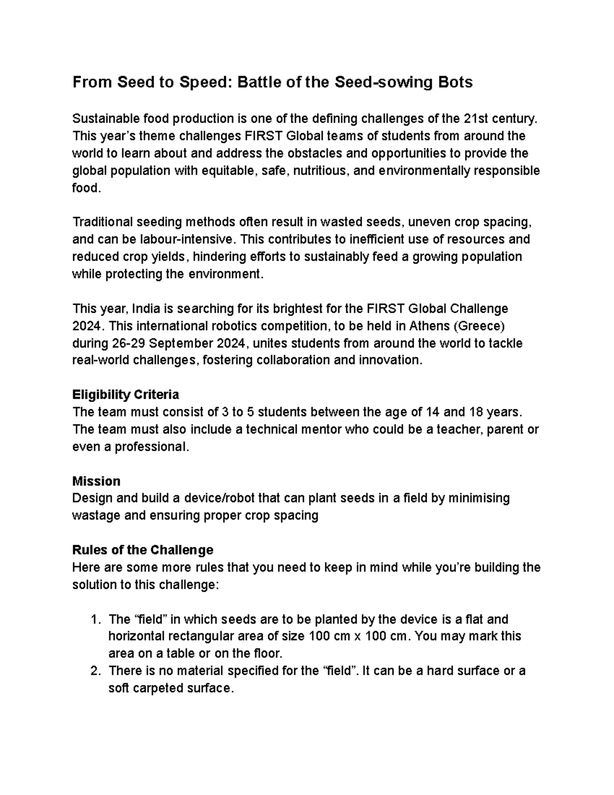 Seeder STEM challenge - From Seed to Speed: Battle of the Seed-sowing ...