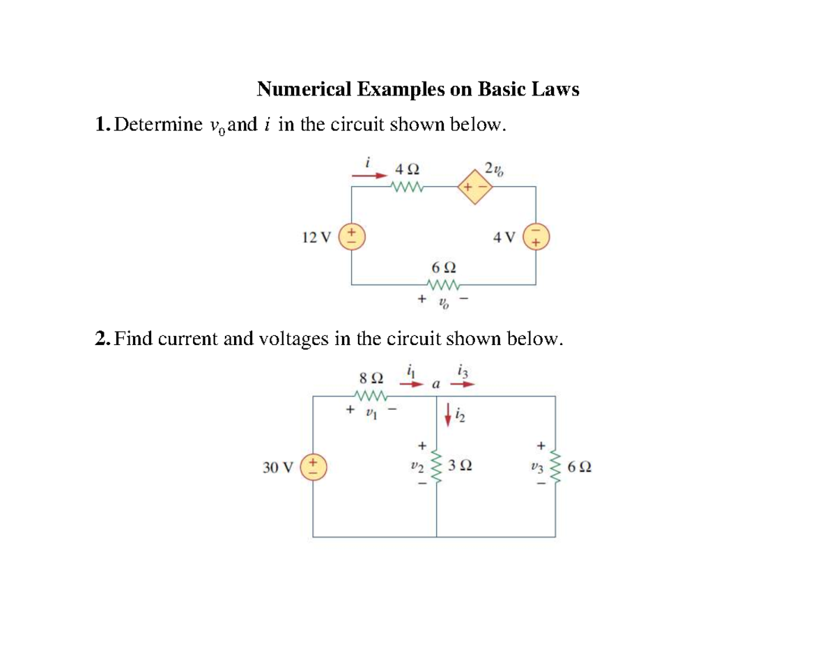 Lecture 3 & 4.a Numerical examples on basic laws and Node voltage and ...