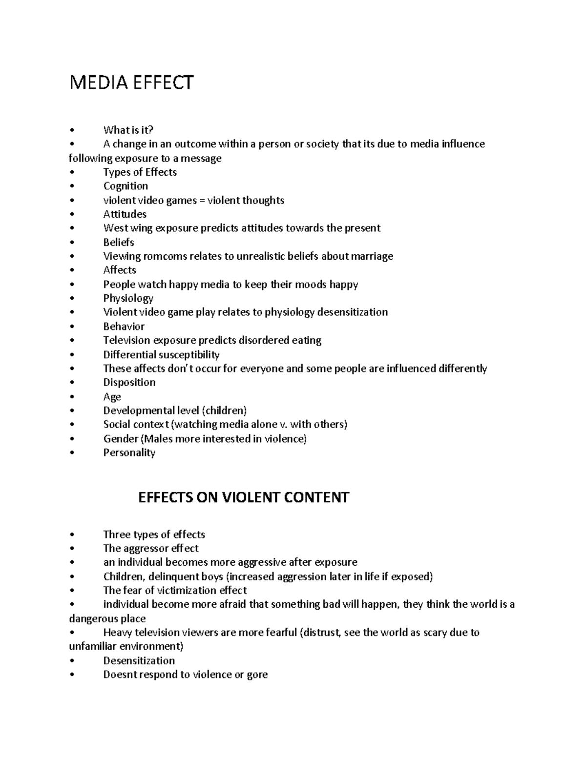 Media Effect - notes - MEDIA EFFECT What is it? A change in an outcome ...