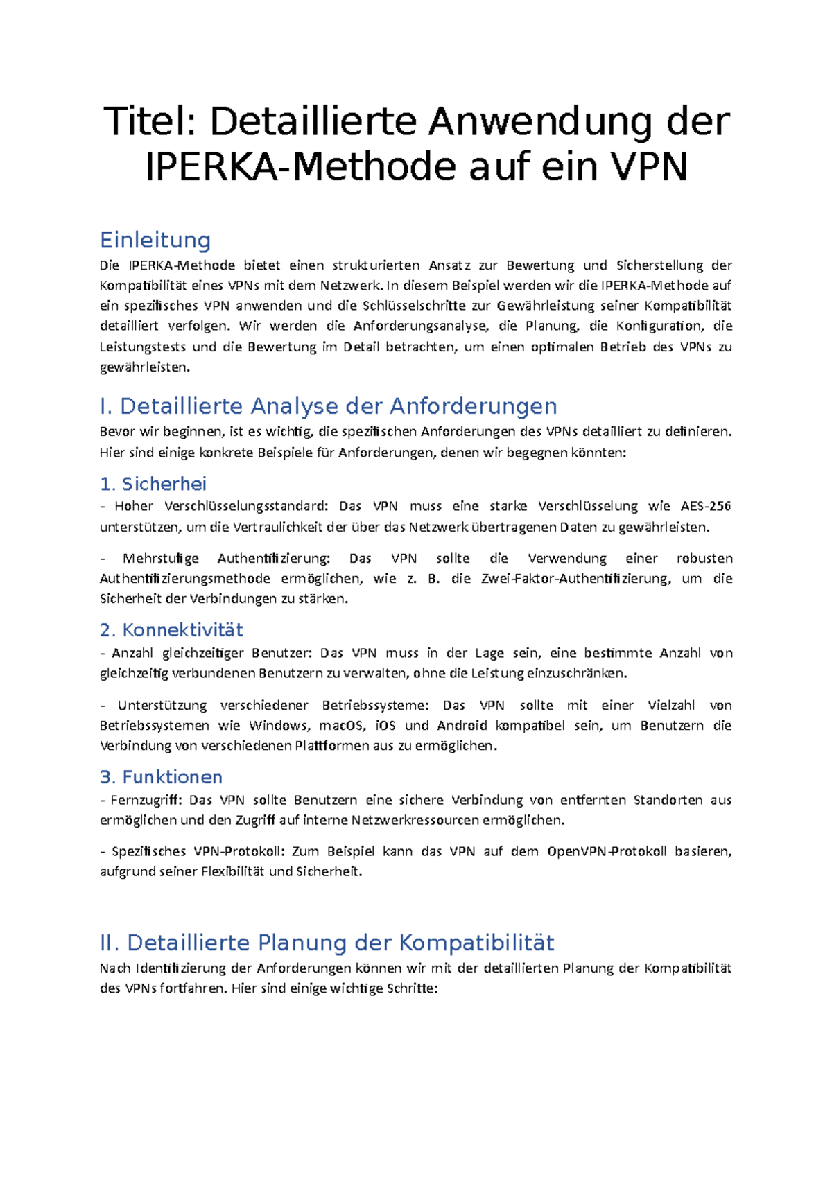 Vpn netwerk - Titel: Detaillierte Anwendung der IPERKA-Methode auf ein VPN Einleitung Die - Studocu