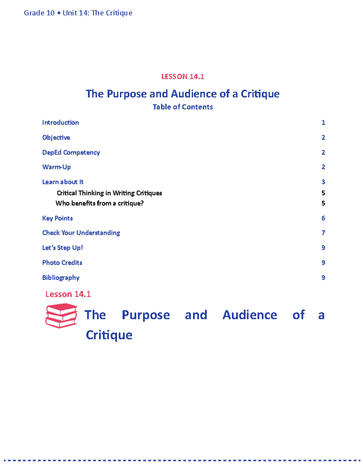 The Purpose and Audience of a Critique - Grade 10 • Unit 14: The ...