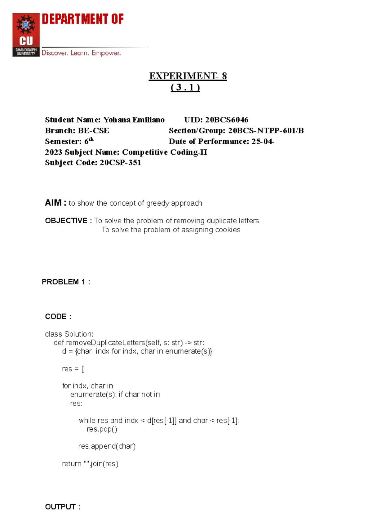 CC EXP-8 - worksheets-computer vision - DEPARTMENT OF EXPERIMENT- 8 ( 3 ...