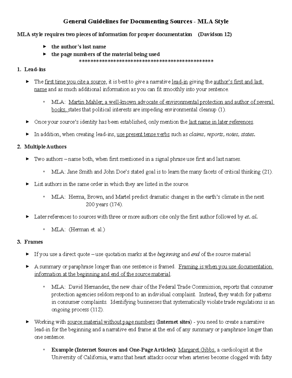 General Guidelines for Documenting Sources Handout - Lead-ins The first ...